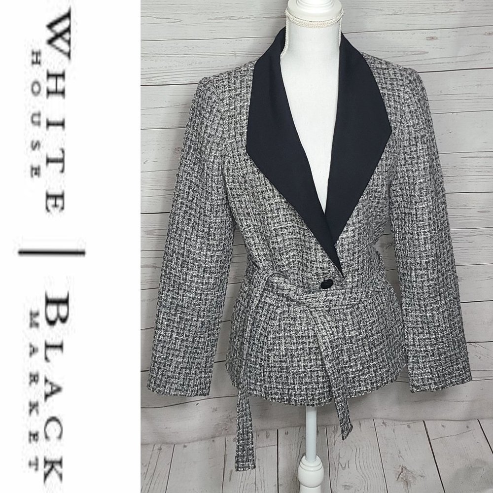 New Whbm Belted Tweed Jacket With Removable Belt - Gem